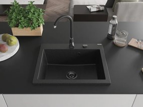 Mexen Elix, 1-komorový granitový dřez 600 x 500 mm, černá/stříbrná metalíza, černý sifon - 6525601005-73-B