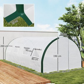 Outsunny Tunelový Skleník 6x3m s 2 Dveřmi a 8 Okny, Zahradní Skleník z PE, Polyesteru a Pozinkované Oceli, Bílý a Zelený