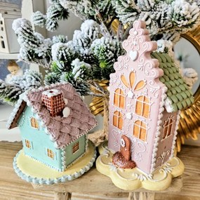 Růžová perníková chaloupka Gingerbread House - 13*13*20 cm