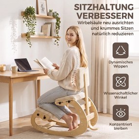 HOMCOM Ergonomická kolenní židle, kolenní stolička se záhlavím, vzhled manšestru, kancelářská židle do domácnosti, kanceláře, meditace, krémově bílá