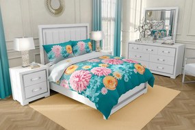 Zaratex Saténové povlečení 220x200 Blossom tyrkysové barevné květy Satén Home 1