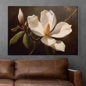 Obraz na plátně - Květ Magnólie na černém pozadí FeelHappy.cz Velikost obrazu: 150 x 100 cm