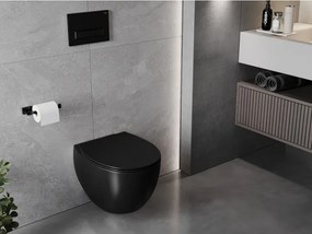 Mexen Egg, závěsná WC mísa Rimless s duroplastovým sedátkem s pomalým zavíráním, černá matná, 30245070