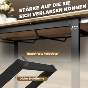 HOMCOM Rozkládací jídelní stůl pro 6-8 osob, 140-180 cm, obdélníkový kuchyňský stůl s ocelovou základnou, přírodní dřevo+černá