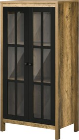HOMCOM Moderní skleněný sekretář se 2 dveřmi, skříň do obývacího pokoje, 60x35x120cm, hnědá