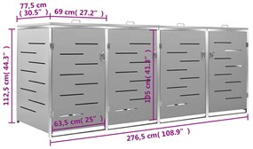 vidaXL Marketos Přístřešek na čtyři popelnice 276,5x77,5x112,5 cm nerezová ocel
