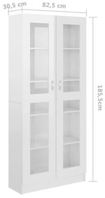Prosklená skříň bílá vysoký lesk 82,5x30,5x185,5 cm dřevotříska - Default Title