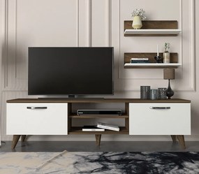Televizní stolek s policemi KORMAT 150 cm, lamino vlašský ořech a matná bílá