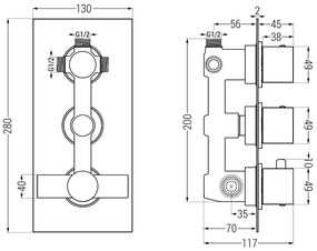 Mexen CUBE - 3-výstupová podomítková sprchová baterie, Růžové zlato, 77503-60