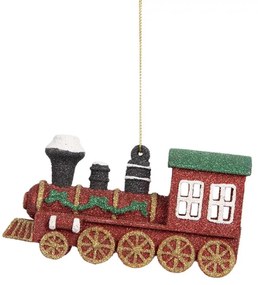 Červená vánoční ozdoba třpytivá lokomotiva – 12x4x7 cm