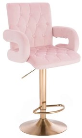 LuxuryForm Barová židle  BOSTON VELUR na zlatém talíři - světle růžová