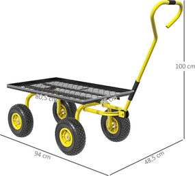 Outsunny Zahradní Transportní Kára Rukávový Vozík 4 Kol 94L x 48,5W x 100H cm Max. Nosnost 150 Kg Železo