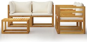 vidaXL 3057640 Marketos 5 Piece Garden Lounge Set with Cushion Cream Solid Acacia Wood (311853+311866+2x311868)