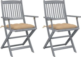 vidaXL Skládací zahradní židle s poduškami 2 ks masivní akáciové dřevo [3064507] Barva: Béžová