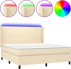 Box spring postel s matrací a LED krémová 180x200 cm textil 3138178