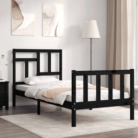 Rám postele s čelem černý 90 x 200 cm masivní dřevo,  3193130