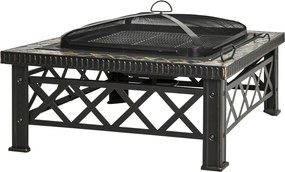 ohnivá mísa 3 v 1 ohnivý koš ohniště s ochranou proti jiskrám grilovací rošt kbelík na led zahradní gril černý 76 cm x 76 cm x 47 cm