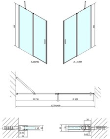 Polysan ZOOM BLACK sprchové dveře 1400mm, čiré sklo ZL1314B