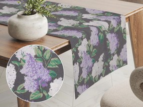 Biante Bavlněný běhoun na stůl Sandra SA-384 Květy šeříku na šedém 20x180 cm