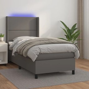 Box spring postel s matrací a LED šedá 90x190 cm umělá kůže