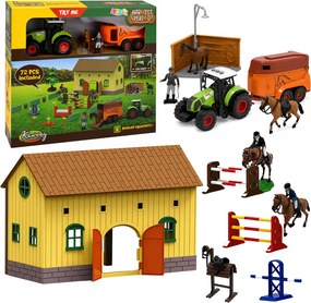 LEAN Toys Sada „Farma, chov, traktor, překážková dráha, skokanské překážky, koně, figurky“ – 72 dílů