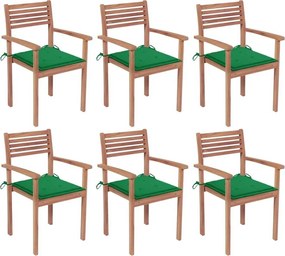 vidaXL Stohovatelné zahradní židle s poduškami 6 ks masivní teak [3072572] Barva: Zelená