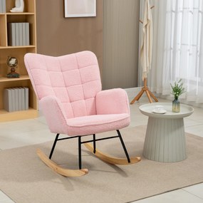 HOMCOM Houpací křeslo Akcentní křeslo Relaxační křeslo do obývacího pokoje, do 120 kg, imitace jehněčí kůže, růžové