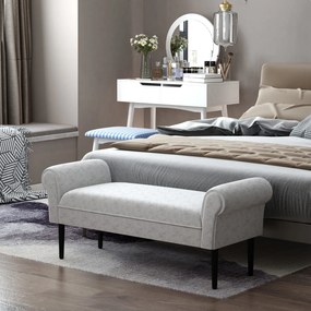 HOMCOM Čalouněná lavice Elegantní lavice do obývacího pokoje a předsíně, postelová lavice s válcovými bočnicemi, lněná látka, světle šedá| Aosom