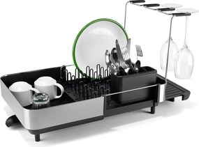 Černý nastavitelný plastový odkapávač 35,5x38 cm Extend Steel Plus – Joseph Joseph