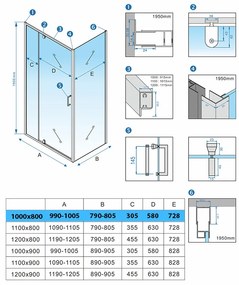 BPS-koupelny Obdélníkový sprchový kout HYD-OK06B 100x80 černá/transparent - bez vaničky