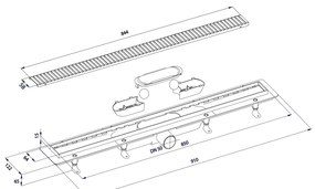 Sapho, Sprchový kanálek s nerezovým roštem, DN50, 910x122x65 mm