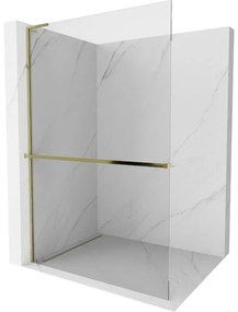 Mexen Kioto+ L, sprchová zástěna Walk-In s poličkou a ramínkem 100 x 200 cm, 8mm čiré sklo, zlatý lesklý profil, 800-100-123-50-00