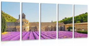 5-dílný obraz Provence s levandulovými poli - 100x50 cm