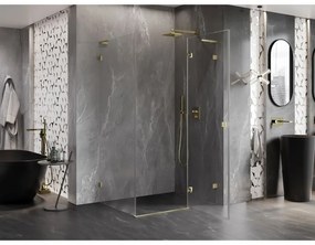 Mexen Lunar, L pravý výklopný sprchový kout 75 x 70 cm, 8mm čiré sklo, zlatý kartáčovaný - 834L-075-070-55-00-P
