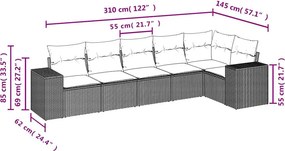 6dílná zahradní sedací souprava s poduškami černá polyratan 3222585