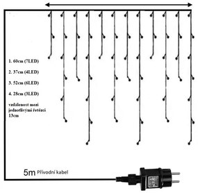 Venkovní LED vánoční závěs - teplá bílá, se záblesky, propojovatelné, různé délky na výběr Délka světelné části a počet LED: 5m a 210 LED