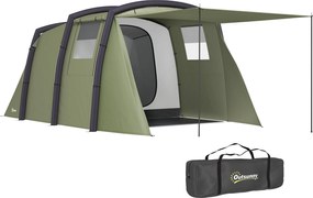 Outsunny nafukovací rodinný tunelový stan pro 3–6 osob — glamping stan s předsíňkou, síťovými okny, přepravní taškou, ochrana UPF50+, voděodolný, oliv