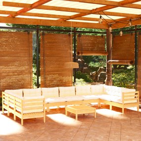 vidaXL 11dílná zahradní sedací souprava s krémovými poduškami borovice