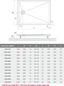 Roth Obdélníková sprchová vanička z litého mramoru MARMO NEO SQUARE-R Varianta: rozměry: 90x70 cm - (MARMO NEO SQUARE-R 900x700 - MAN SQ 090070 2E)