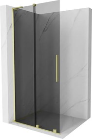 Mexen Velar L, posuvná sprchová zástěna Walk-in 110 x 200 cm, 8mm šedé sklo, zlatá matná, 871-110-003-43-55