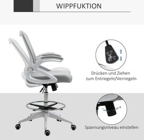 Ergonomická kancelářská židle Vinsetto s sklápěcími opěrkami a nastavitelným kroužkem pod nohy, výškově nastavitelná otočná židle s funkcí naklápění,…