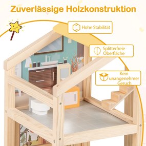 Costway Dětský dřevěný domeček pro panenky s nábytkem a figurkami. Rodinný