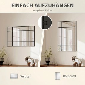 HOMCOM Obdélníkové nástěnné zrcadlo 90x60 cm s kovovým rámem - Dekorativní zrcadlo do obývacího pokoje, ložnice a předsíně