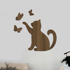 dřevo života Dřevěná dekorace Kočka s motýlky Rozměry (cm): 60x57, Barevný vzor: Ořech