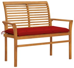 vidaXL Zahradní lavice s červenou poduškou 112 cm masivní teak