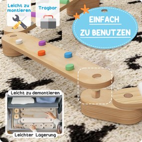 AIYAPLAY Dětská balanční kladina, dřevěná balanční kladina s barevnými překážkovými kameny, Montessori hračka pro koordinaci a stabilitu, pro děti od…