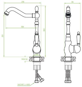 Laveo Evora, vysoká dřezová baterie h-304, chromová-bílá, LAV-BAE_065D