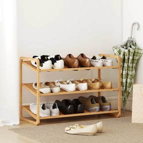 HOMCOM 3-patrový botník z bambusu pro 12 párů bot - Organizér do vstupní haly 76x33x50,8 cm Přírodní