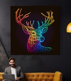 Obraz na plátně - barevný jelen, hlava FeelHappy.cz Velikost obrazu: 80 x 80 cm
