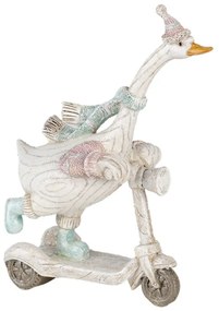 Dekorativní soška husy se šálou na koloběžce – 14x6x19 cm
